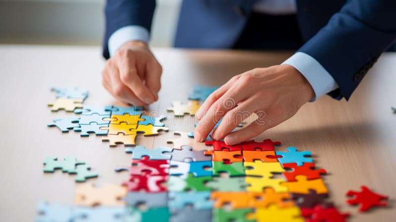 Solving a Colorful Jigsaw Puzzle. Generative Ai Stock Image - Image of ...