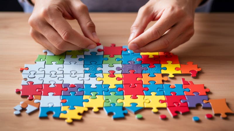 Solving a Colorful Jigsaw Puzzle. Generative Ai Stock Image - Image of ...