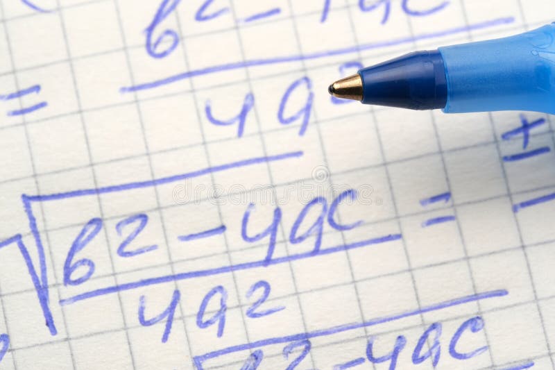 Solving Math Problems with Blue Pen on Graph Paper Stock Image - Image ...