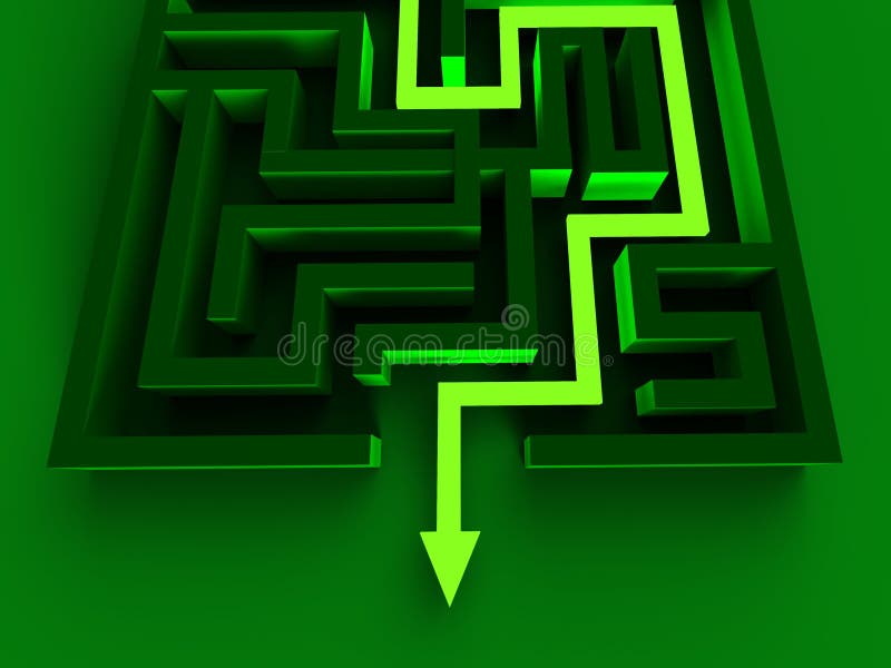 Solving Maze Shows Puzzle Way Out Stock Illustration - Illustration of ...