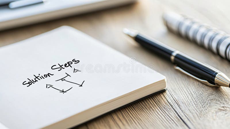 Solving Problems: Notebook with Solution Steps and Upward Arrows on ...