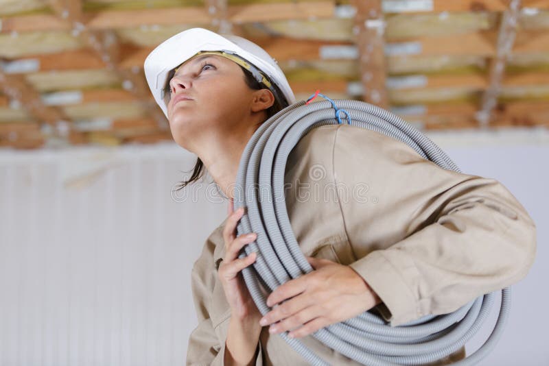 Solving Real Electrician Fixing Electricity Problem Stock Photo - Image ...