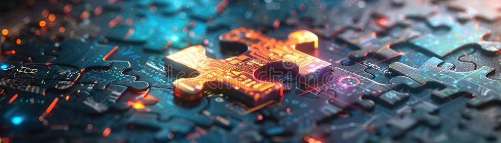 Solving Tech Puzzles One Piece Over Digital Network Backdrop Stock ...