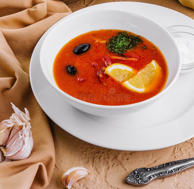 Solyanka soup on top view stock image. Image of brunch - 320184009