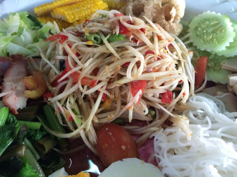 Som Tam stock foto. Image of vlees, groen, keuken, koken - 75827368
