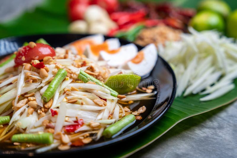 Som Tam Thai And Ingredients Papaya Salad With Salted Egg Thai Food