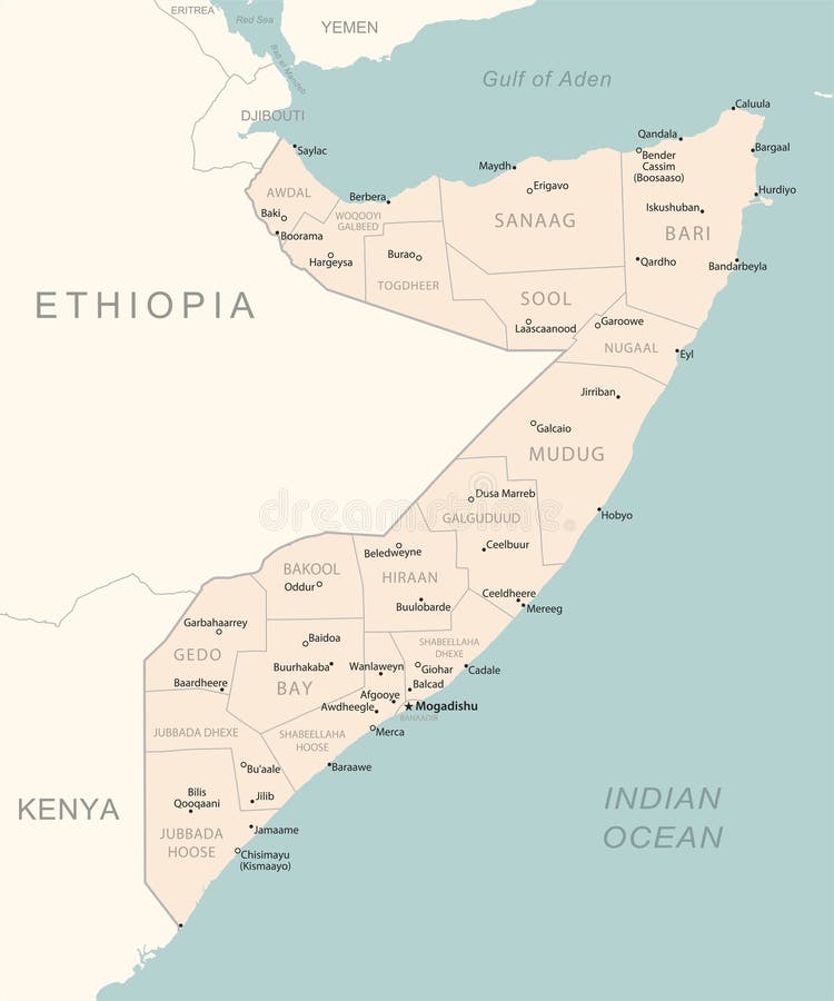 Detailed Somalia Administrative Map with Country Flag and Location on a ...