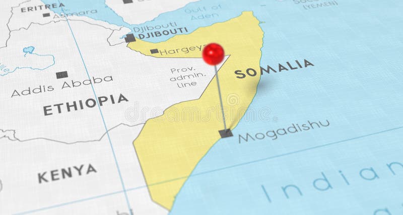 Somalia, Mogadishu - Push Pin on Political Map Stock Illustration ...