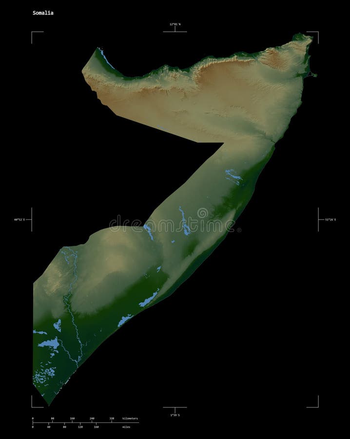 Somalia Shape on Black. Physical Stock Illustration - Illustration of ...