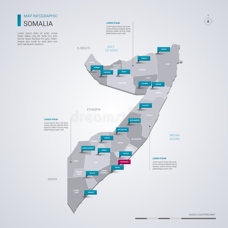 Somalia Vector Map with Infographic Elements, Pointer Marks Stock ...