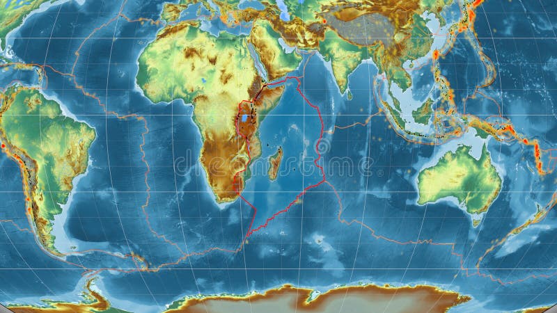 Somalian Plate Outlined, Kavrayskiy Projection - Relief Stock ...