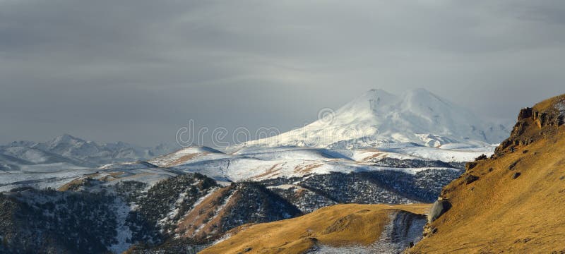 Somber Elbrus stock image. Image of russia, shadows, lawn - 51019363