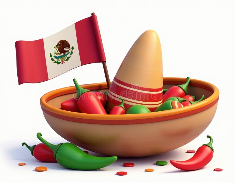 Sombrero with Chili Peppers and Mexican Flag - 3D Render Stock ...