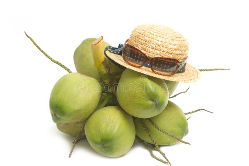 Sombrero De Paja Y Sunglass Con El Coco Imagen de archivo - Imagen de ...