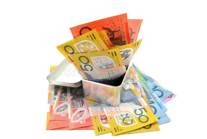 Some Australian Banknote in a Metal Box Stock Image - Image of number ...