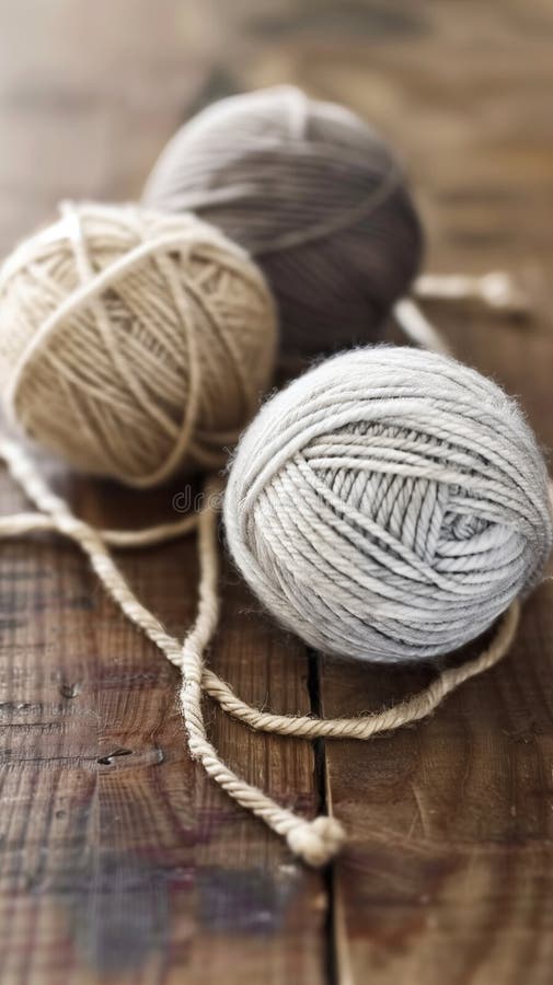 Some Balls of Yarn are Sitting on a Wooden Table. Generative AI Stock ...