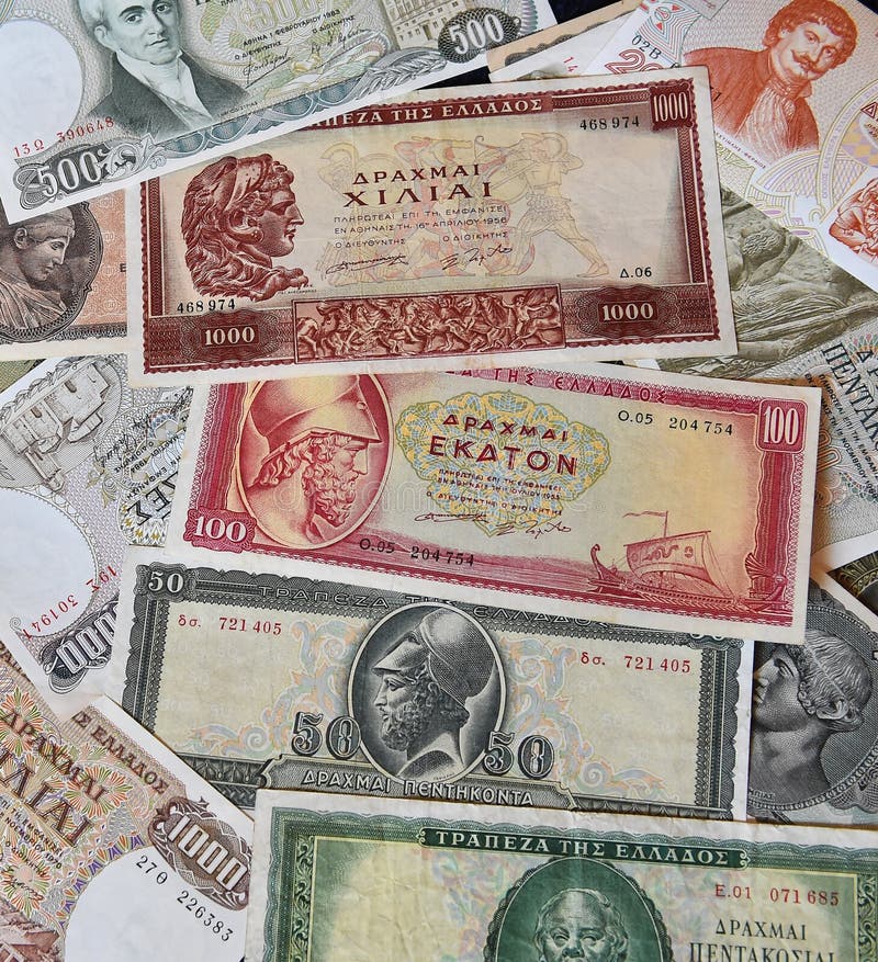 Some banknotes from Greece stock image. Image of ancient - 241519971