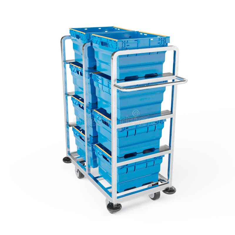Blue Containers Stacked on a Transportation Cart Stock Illustration ...