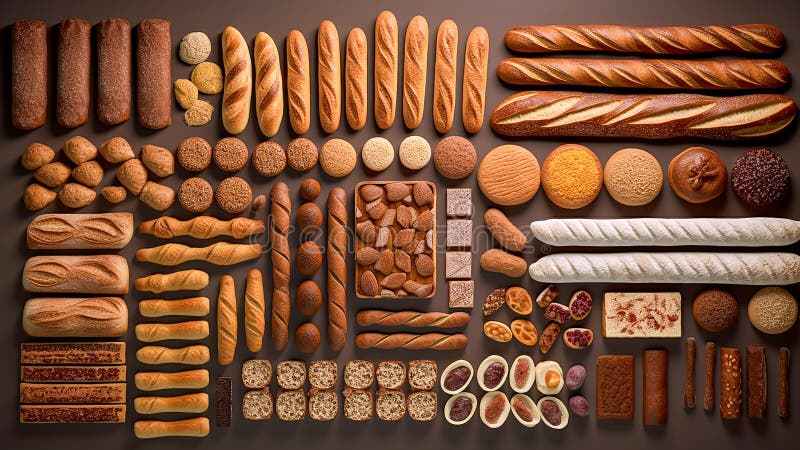 Some Breads and Other Things Arranged on a Brown Background, Generative ...