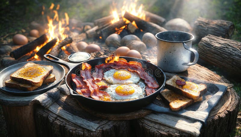 Some Breakfasts are Set Out on a Wooden Table Outdoors Stock Photo ...