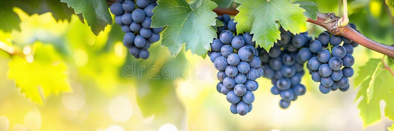 Some Bunches of Blue Grapes Hanging from the Vine. Horizontal Layout ...