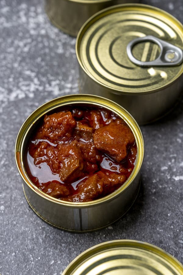 Metal Canned Fish Cans of Different Types on a Smooth White Surface ...