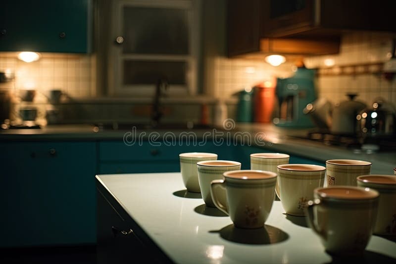 Coffe Cups and Sugar in a Retro 1950s Style Kitchen Illustration ...