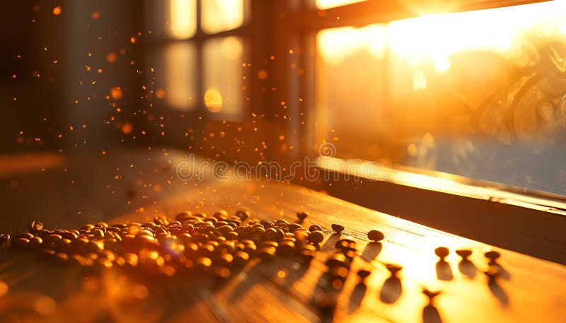 Some Coffee Beans are Scattered on Table on Right Side of Picture on ...