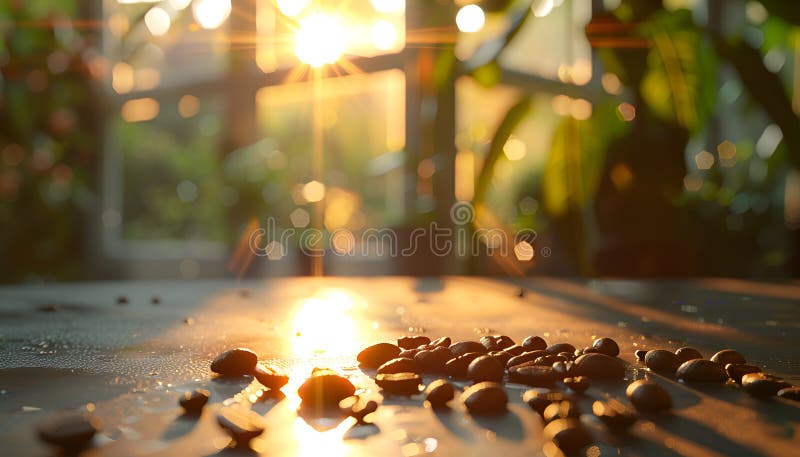 Some Coffee Beans are Scattered on Table on Right Side of Picture on ...