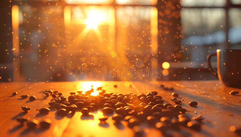 Some Coffee Beans are Scattered on Table on Right Side of Picture on ...