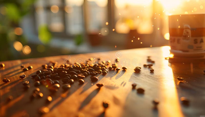 Some Coffee Beans are Scattered on Table on Right Side of Picture on ...