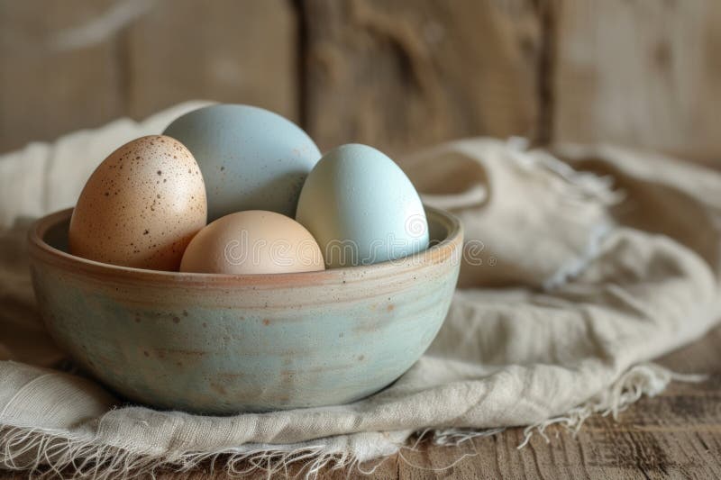 Some Colored Eggs are Inside a Bowl on a Wooden Surface Stock Photo ...