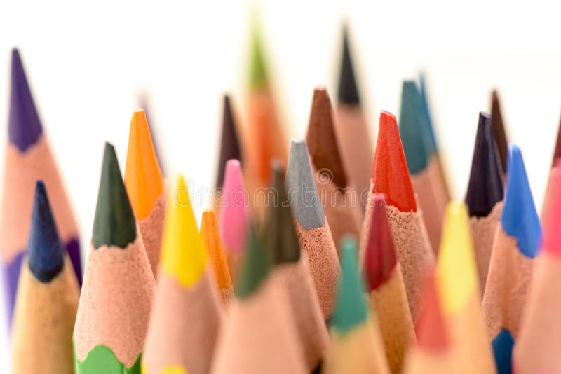 Some Colored Pencils Side View Stock Photo - Image of green, happy ...