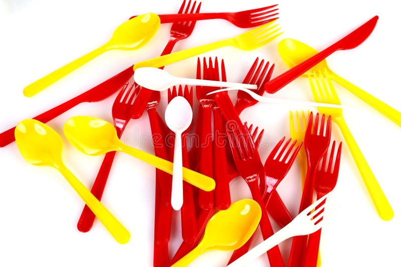 Plastic Utensils, Paper Cups on the Table Stock Photo - Image of ...