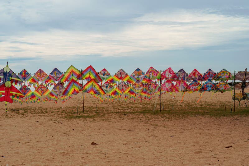 Colourful Kites on Display for Sale at the Beach. Stock Image - Image ...