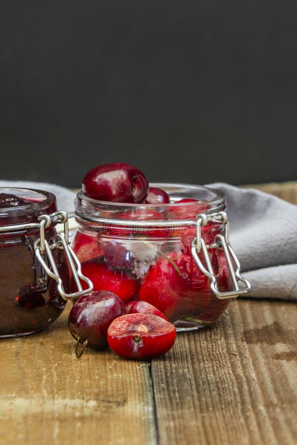 Some Delicious Ripe Cherries and Red Fruit Jam Stock Image - Image of ...