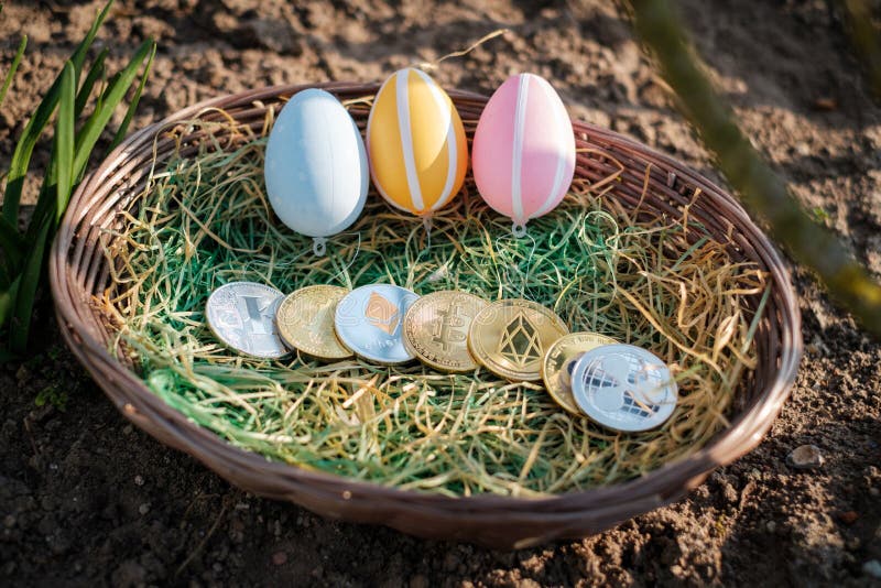 Some Different Crypto Coins Lie Next To Each Other in an Easter Basket ...
