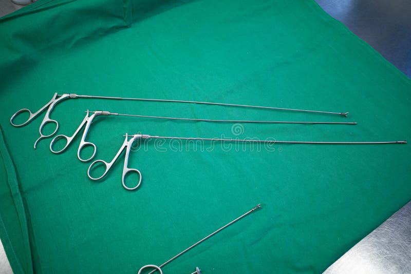 Some Different Surgical Grasping Forceps Lie Side by Side on a Surgical ...