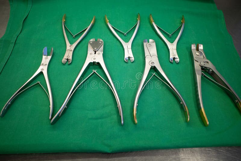 Some Different Surgical Side Cutters Lie Side by Side on One Surgical ...