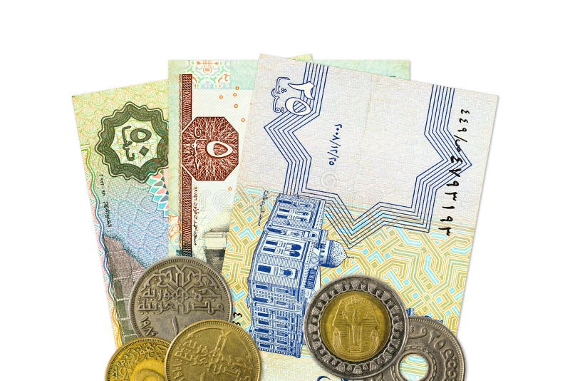 Some Egyptian Pound Bank Notes and Coins Stock Photo - Image of notes ...