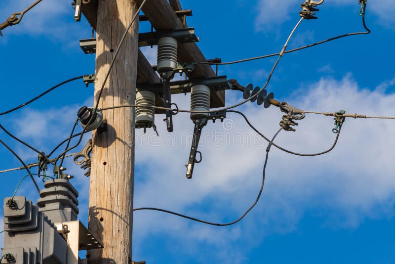 Electrical Equipment High Up on a Pole Four Stock Image - Image of ...