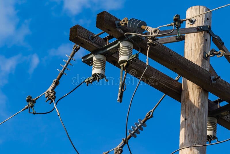 Electrical Equipment High Up on a Pole Two Stock Image - Image of steel ...