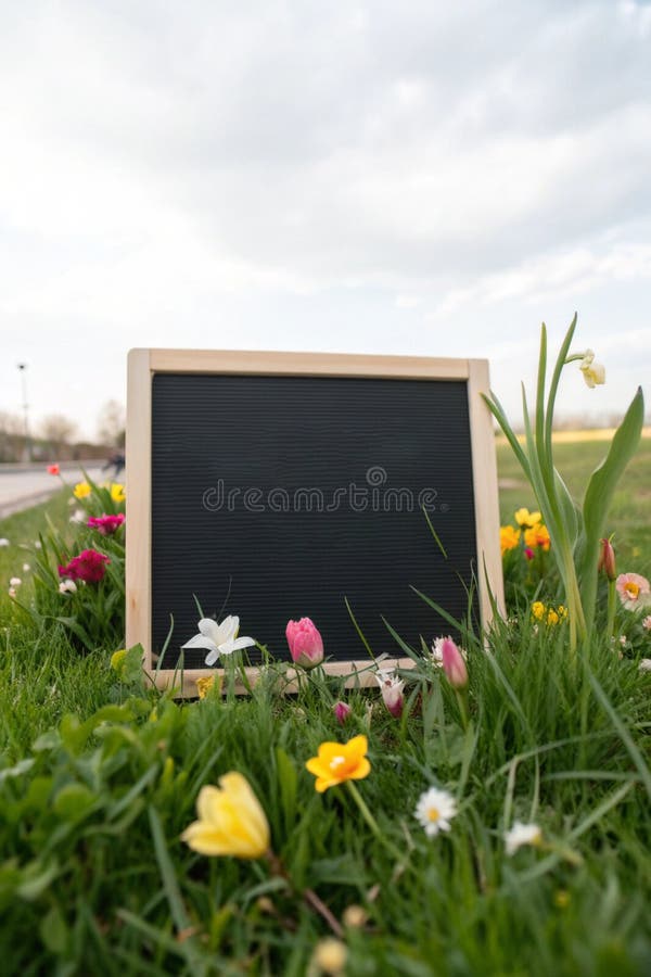 Some Flowers on the Grass and a Blackboard with the Sentence Welcome ...