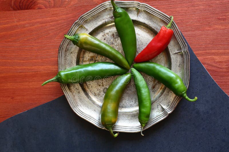 Some Green and One Chili Peppers Stock Image - Image of spice, kitchen ...