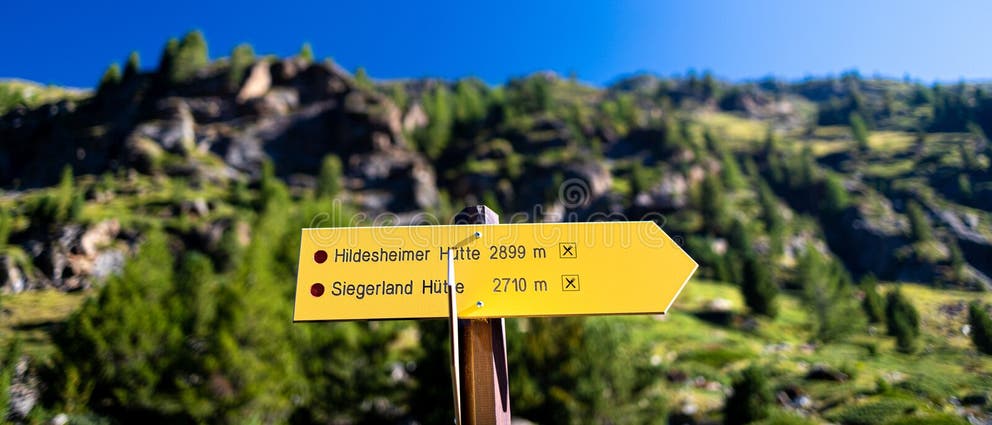Hiking Signs Panorama in Soelden Tirol Panorama Stock Image - Image of ...