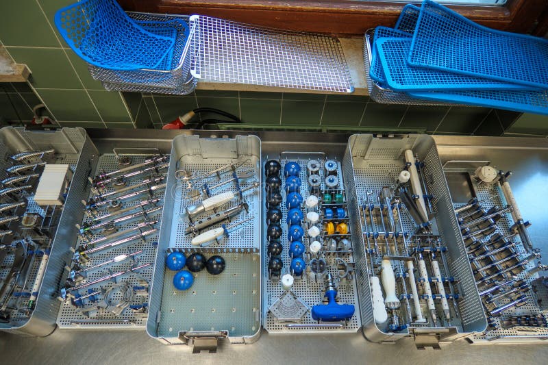 Instrument Trays for a Shoulder Prosthesis Stand on an Operating Table ...