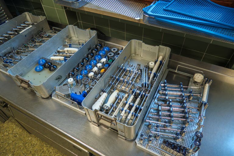 Instrument Trays for a Shoulder Prosthesis Stand on an Operating Table ...