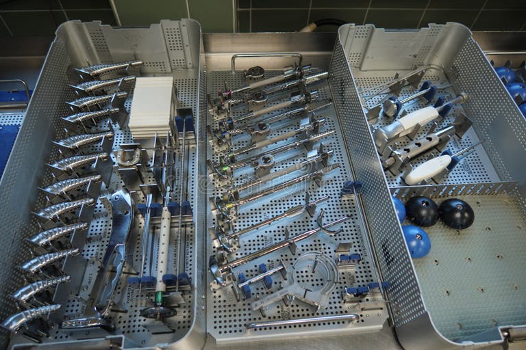 Instrument Trays for a Shoulder Prosthesis Stand on an Operating Table ...