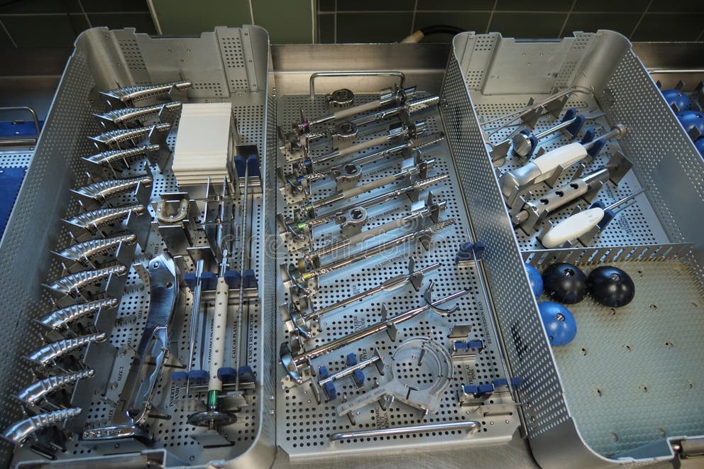 Instrument Trays for a Shoulder Prosthesis Stand on an Operating Table ...
