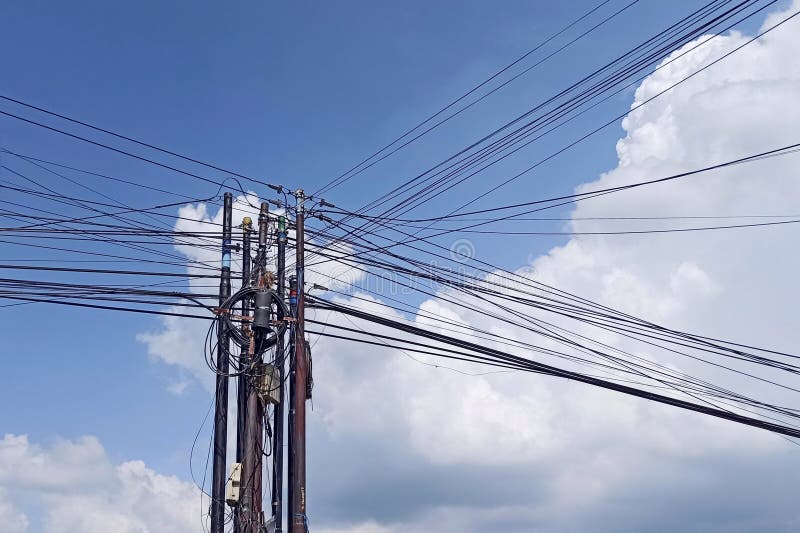 Some Internet Cable Poles with Untidy Cable Installations Stock Image ...